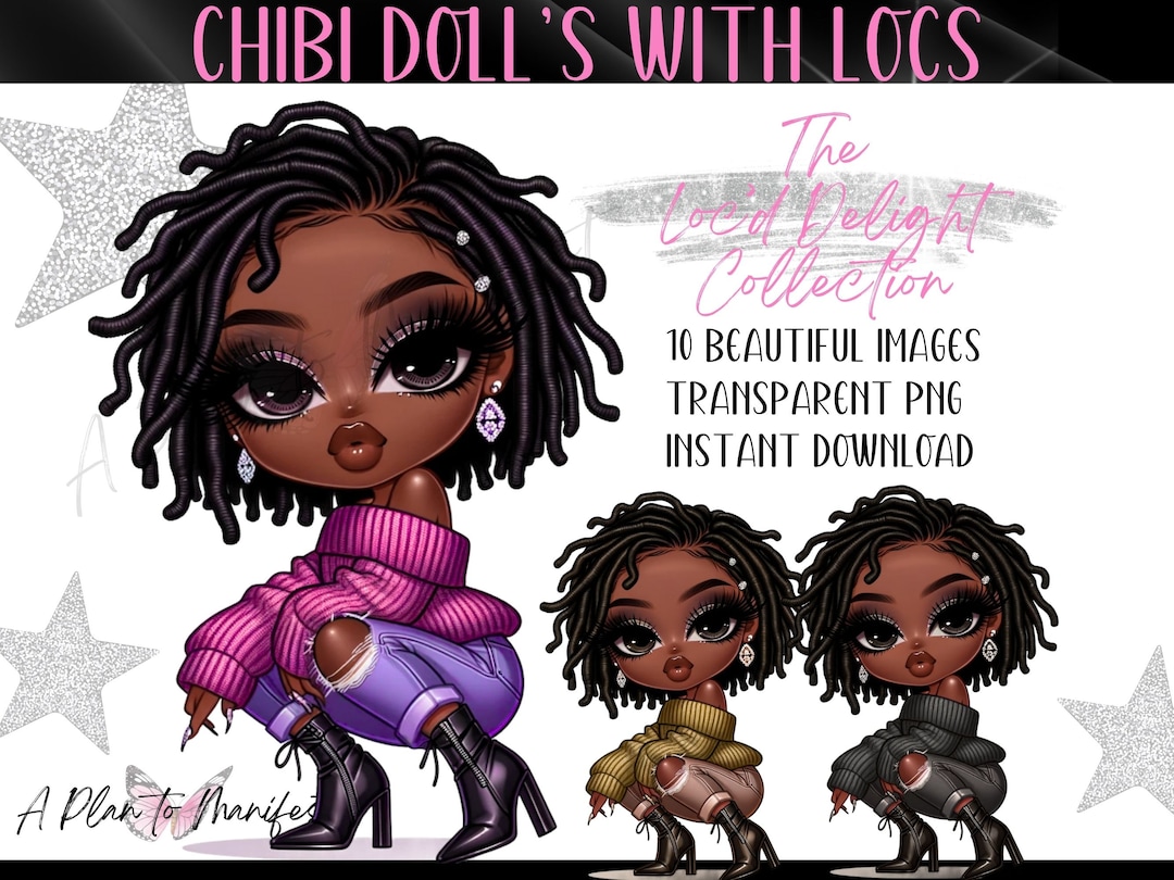 Chibi Digi Doll With Locs Loc'd Clipart African American Chibi Doll ...