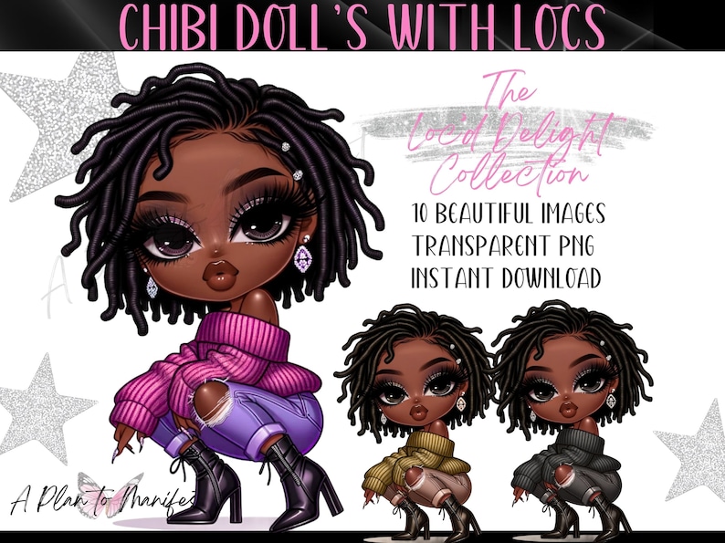 Chibi Digi Doll With Locs Loc'd Clipart African American Chibi Doll ...