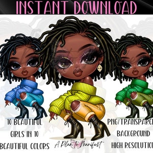 Chibi Digi Doll With Locs Loc'd Clipart African American Chibi Doll ...