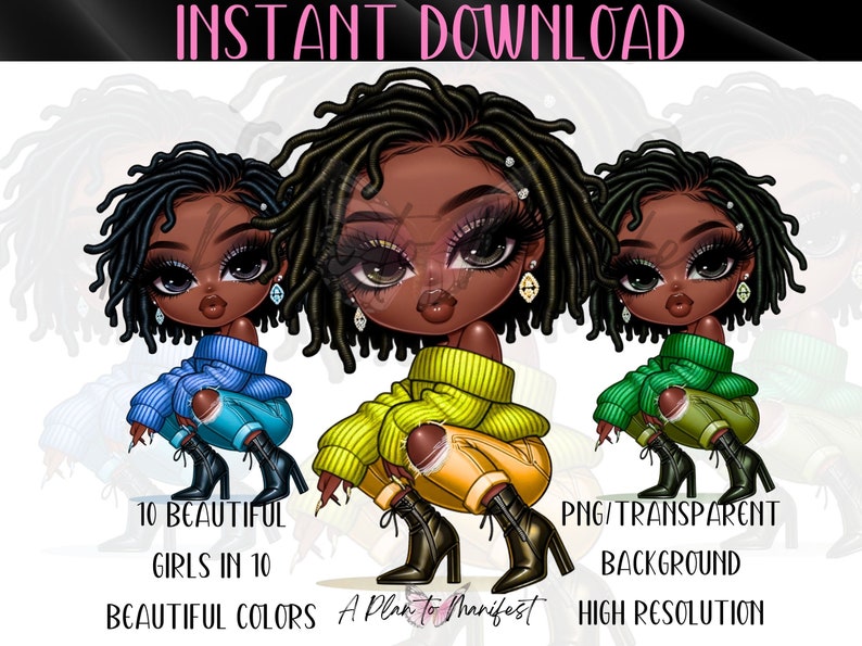 Chibi Digi Doll With Locs Loc'd Clipart African American Chibi Doll ...