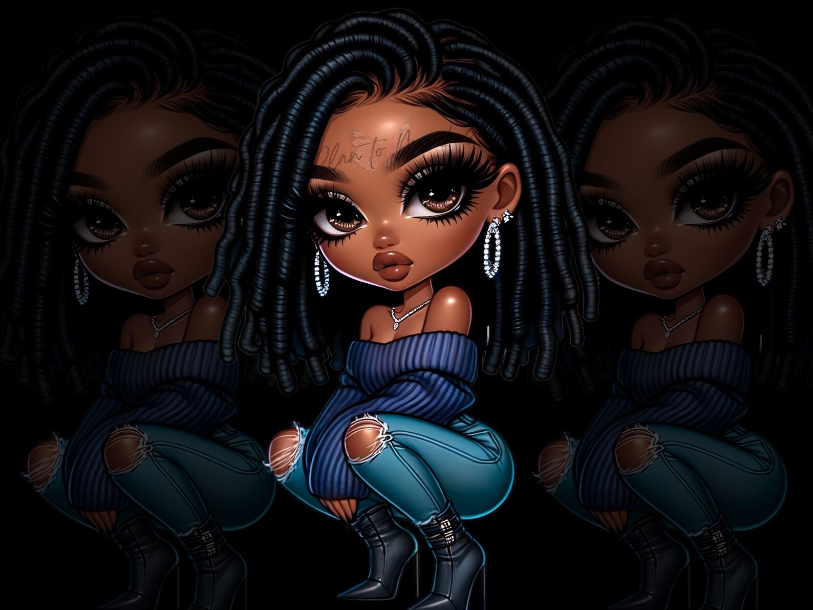 Loc'd Clipart African American Chibi Doll Dreadlock Chibi PNG Melanin ...