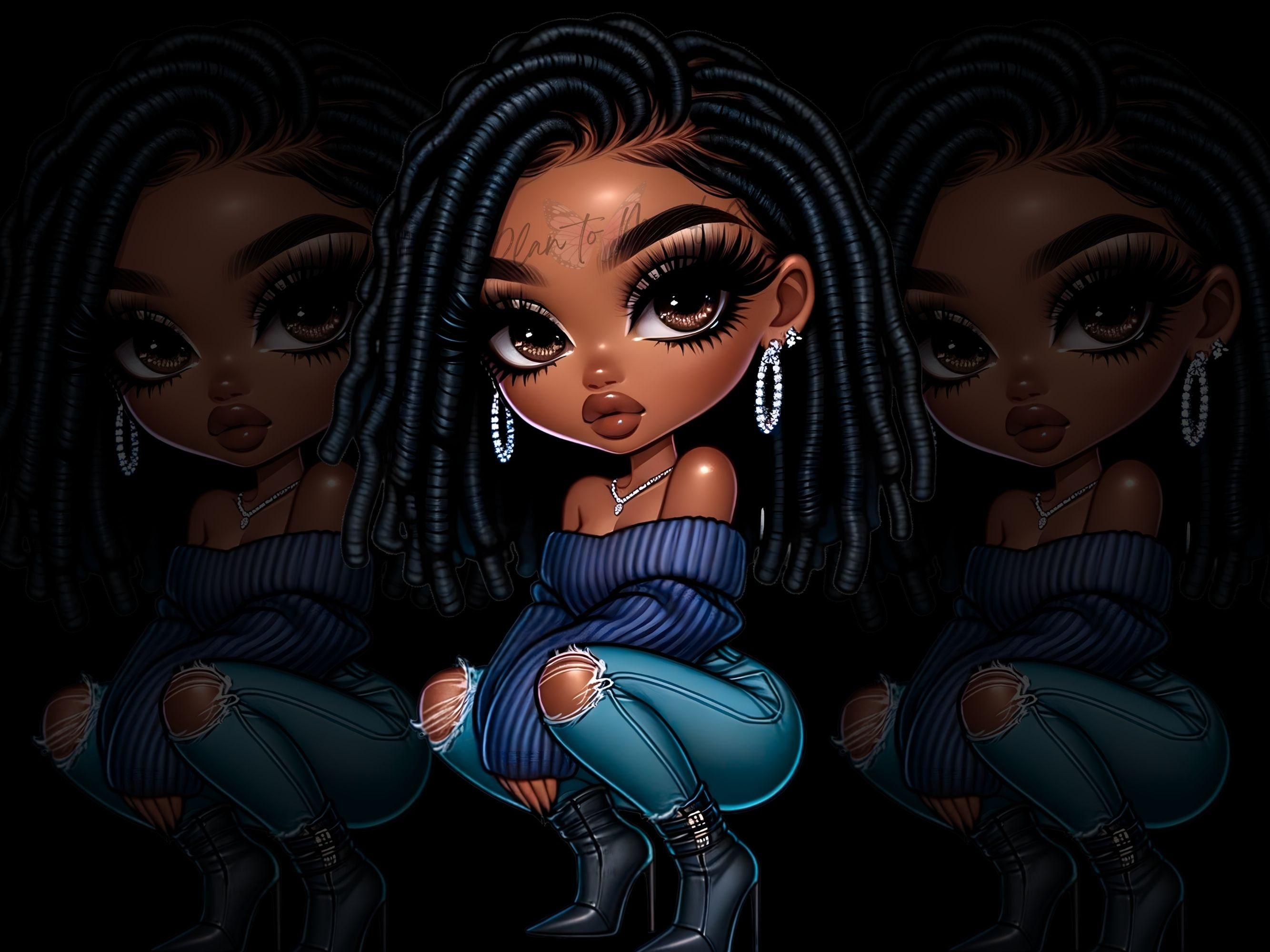 Loc'd Clipart African American Chibi Doll Dreadlock Chibi PNG Melanin ...