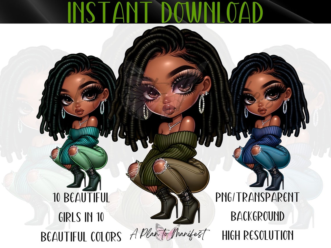 Loc'd Clipart African American Chibi Doll Dreadlock Chibi PNG Melanin ...