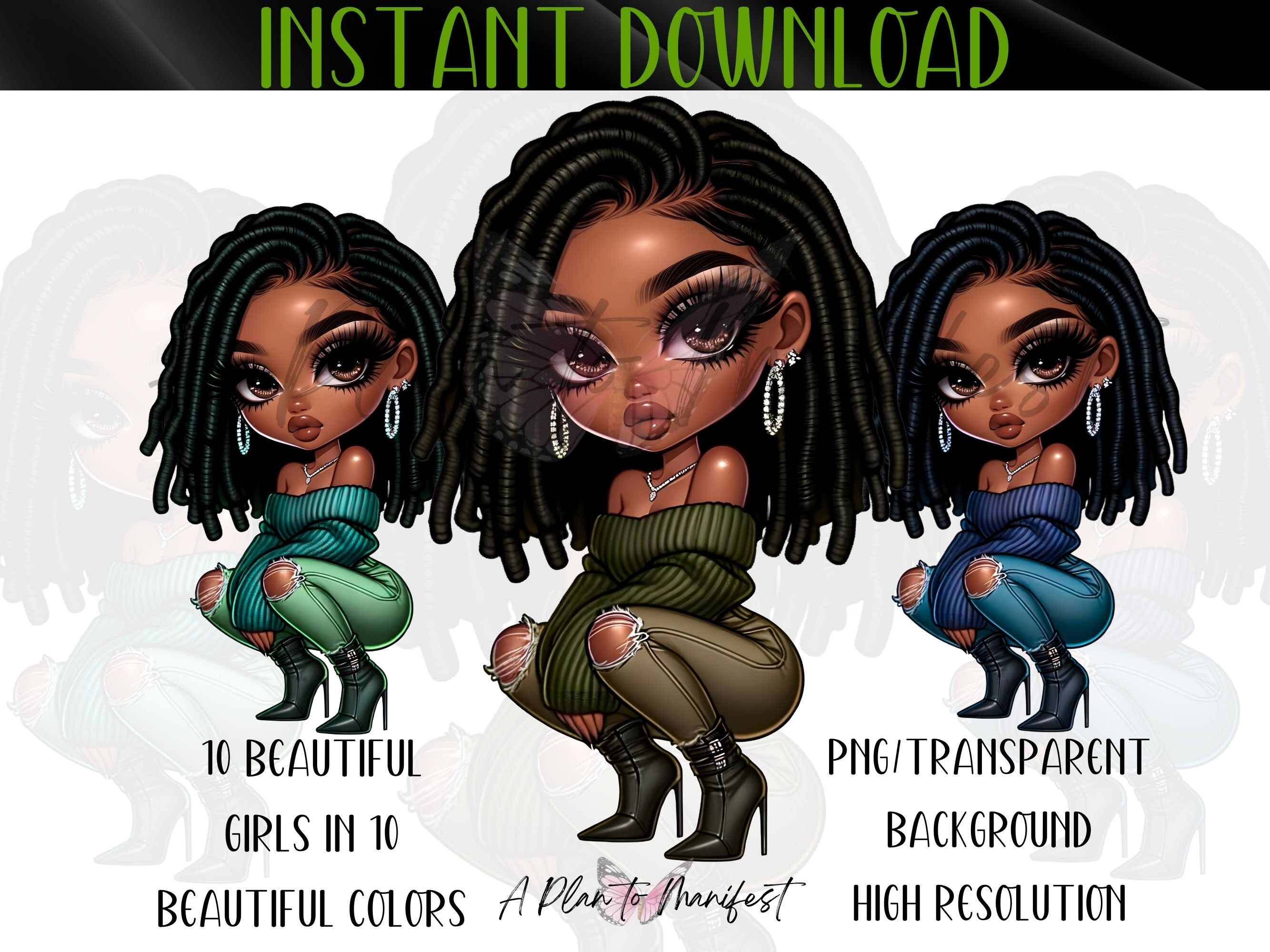 Loc'd Clipart African American Chibi Doll Dreadlock Chibi PNG Melanin ...