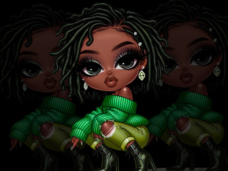 Chibi Digi Doll With Locs Loc'd Clipart African American Chibi Doll ...