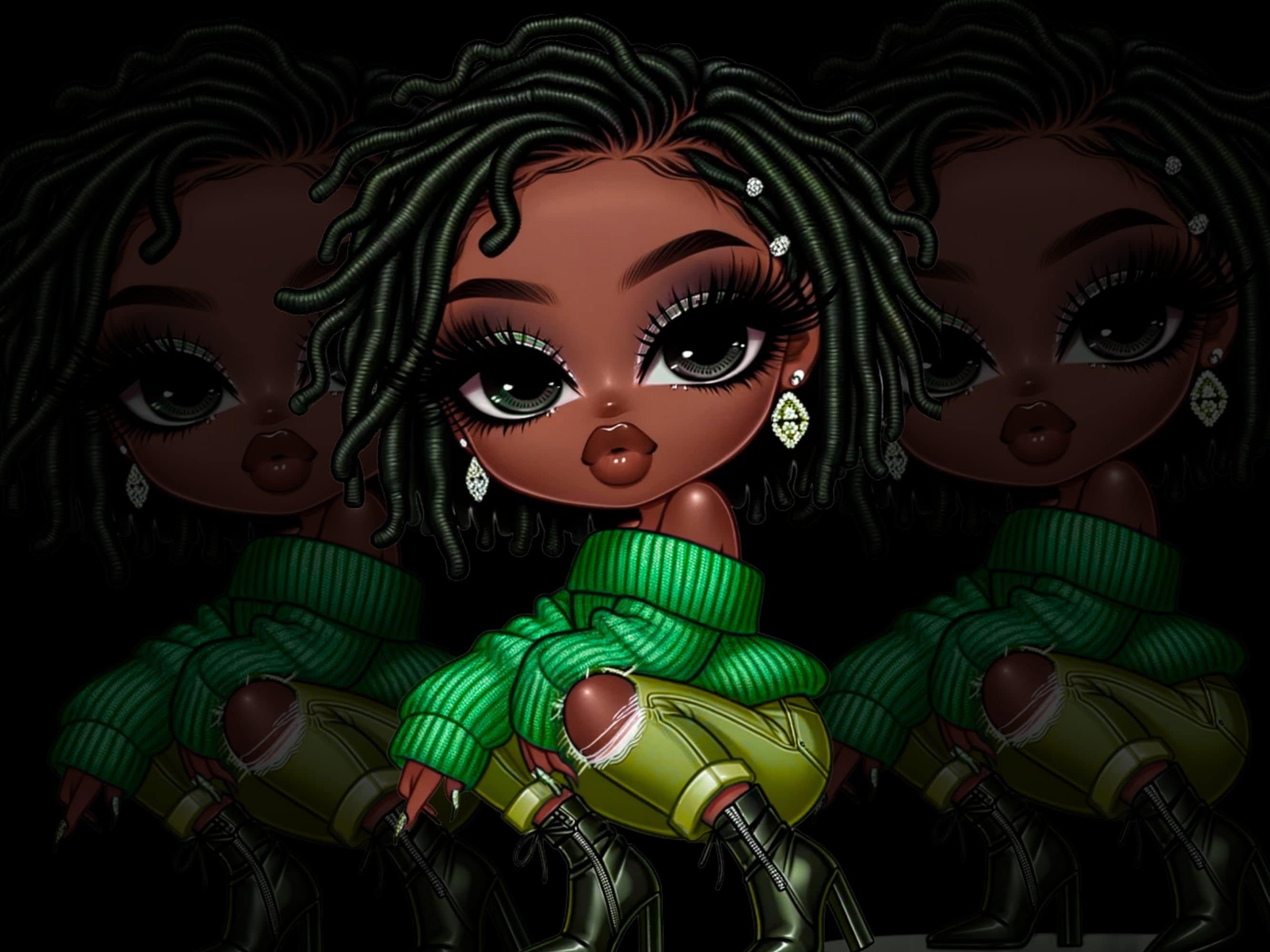 Chibi Digi Doll With Locs Loc'd Clipart African American Chibi Doll ...