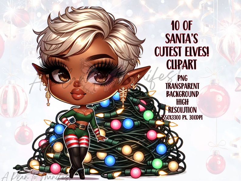 Black Chibi Christmas Elves Girl Elve Clipart Xmas Chibi PNG for Xmas ...