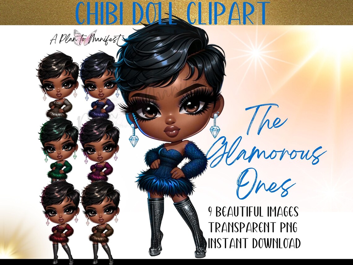 Glam Chibi Doll Clipart Digital Stickers Glam Clipart Digi Doll Bundle ...