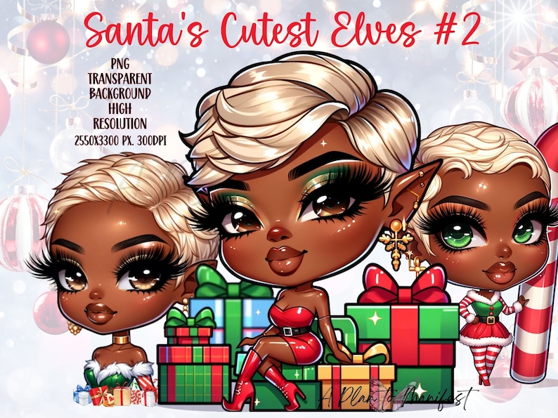 Black Chibi Christmas Elves Girl Elve Clipart Xmas Chibi PNG for Xmas ...