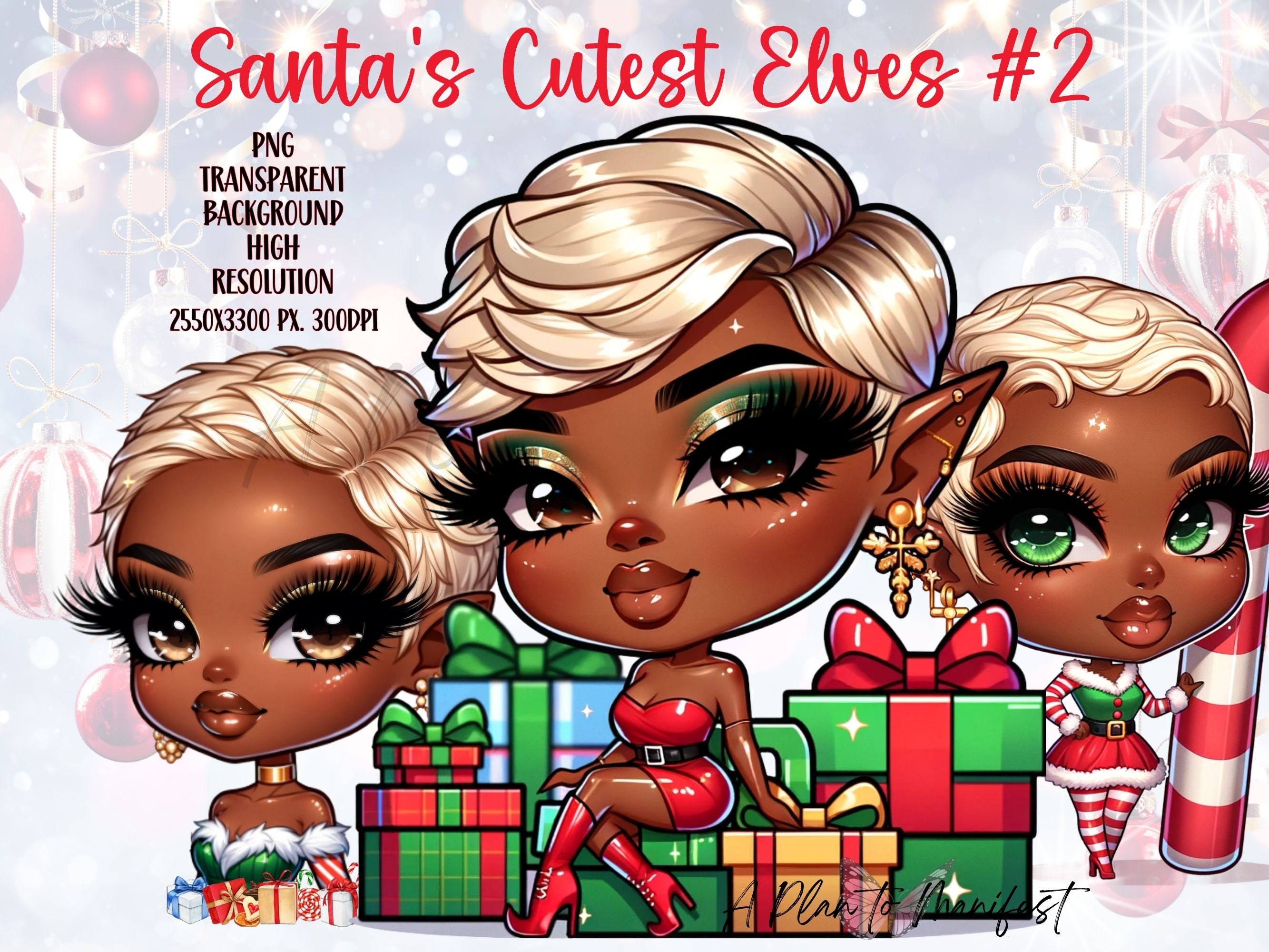 Black Chibi Christmas Elves Girl Elve Clipart Xmas Chibi PNG for Xmas ...