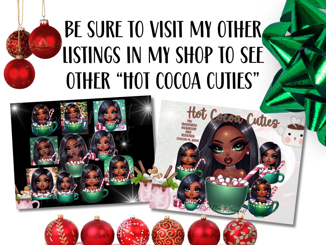 Hot Cocoa Mug Chibi Doll Clipart Chibi Chrismas PNG African American ...