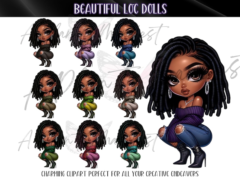 Loc'd Clipart African American Chibi Doll Dreadlock Chibi PNG Melanin ...