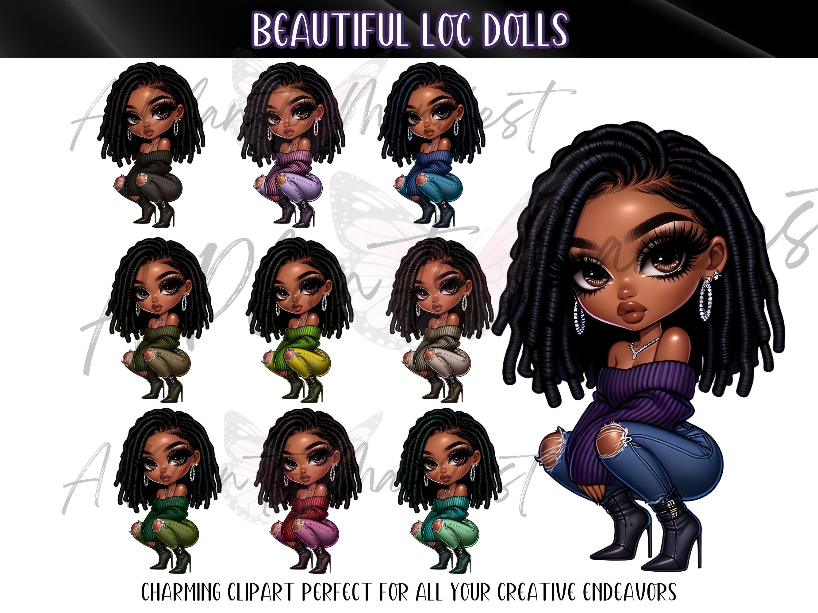 Loc'd Clipart African American Chibi Doll Dreadlock Chibi PNG Melanin ...