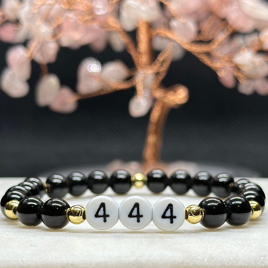 Angel Number Bracelet - 444 Bracelet - Black Obsidian Bracelet ...