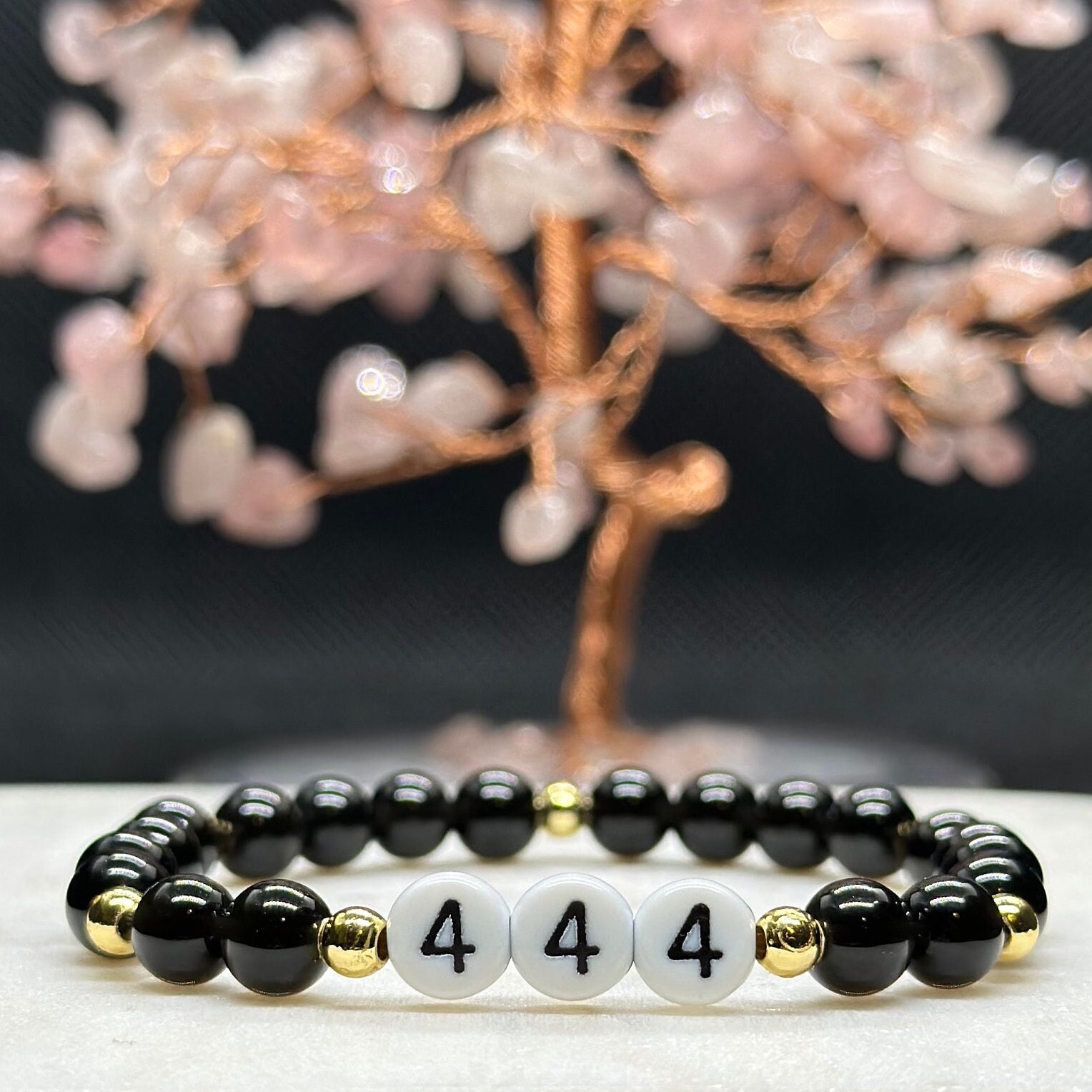 Angel Number Bracelet 444 Bracelet Black Obsidian Bracelet Crystal ...