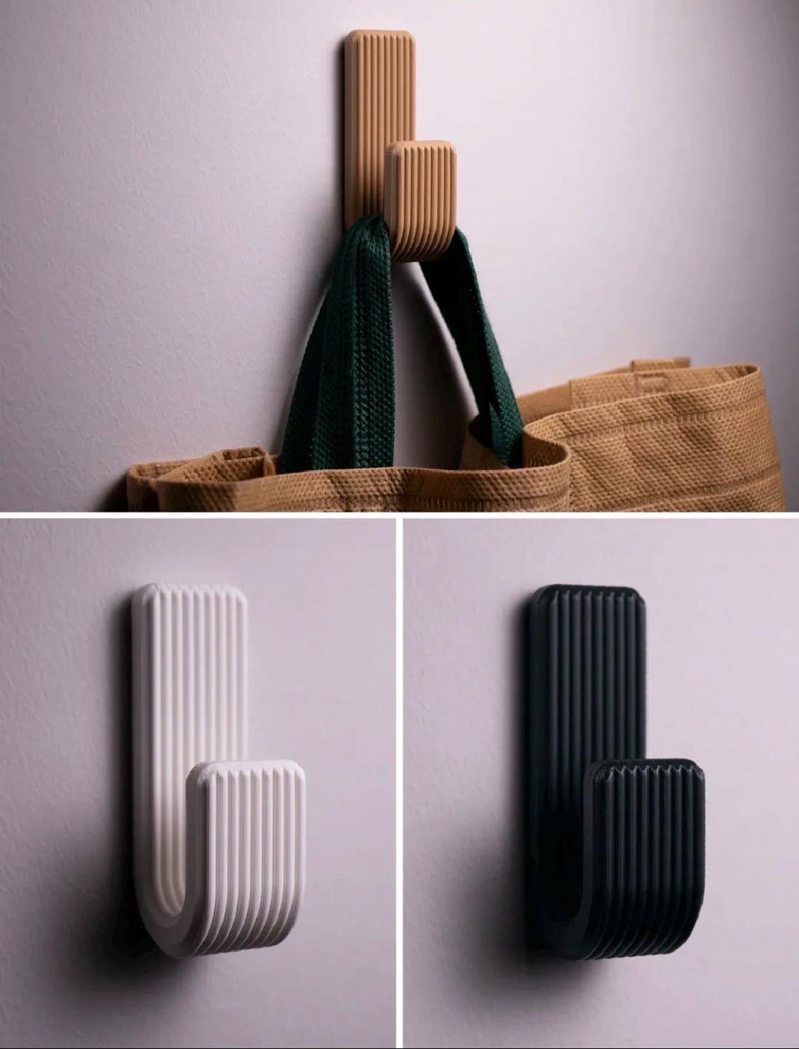 Modern Ribbed Wall Towel Hooks | Scandinavian Entryway Organizer (3 ...