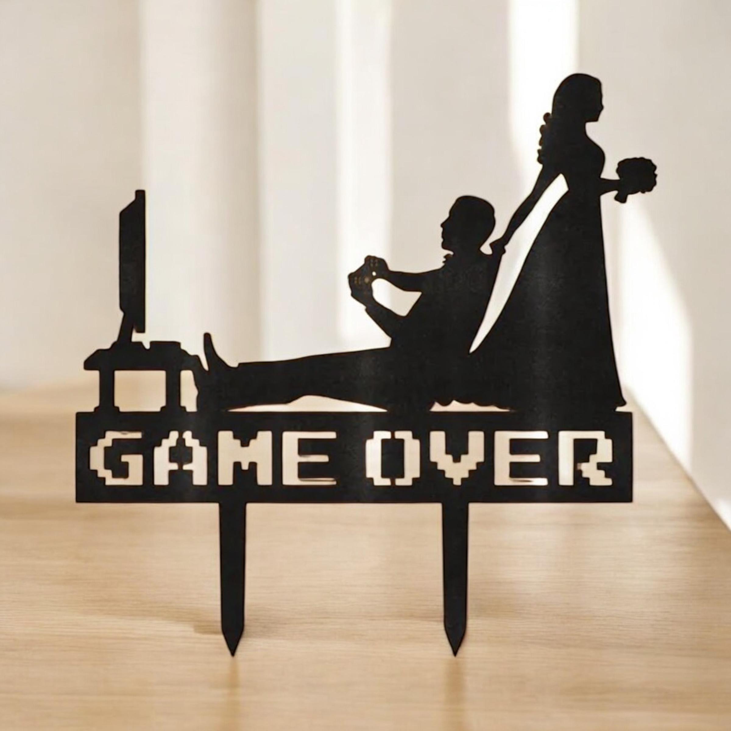 Gamer Wedding Cake Topper | "game Over" Bride Groom Silhouette, Geek ...