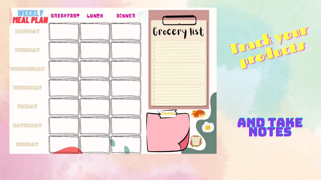 Printable Weekly Meal Planner, 7 Day Menu Plan With Grocery List, Meal ...