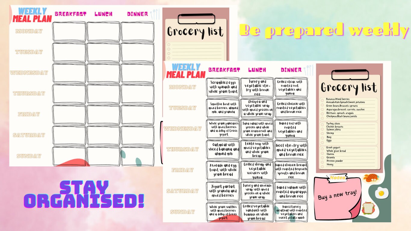 Printable Weekly Meal Planner, 7 Day Menu Plan With Grocery List, Meal ...