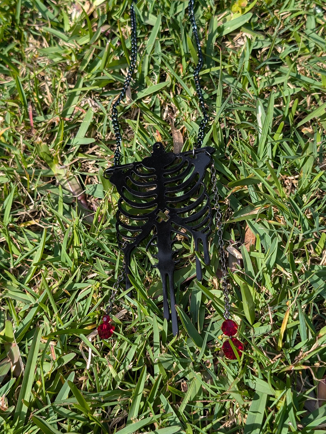 Black Skeleton and Red Blood Drop Crystals Necklace - Etsy