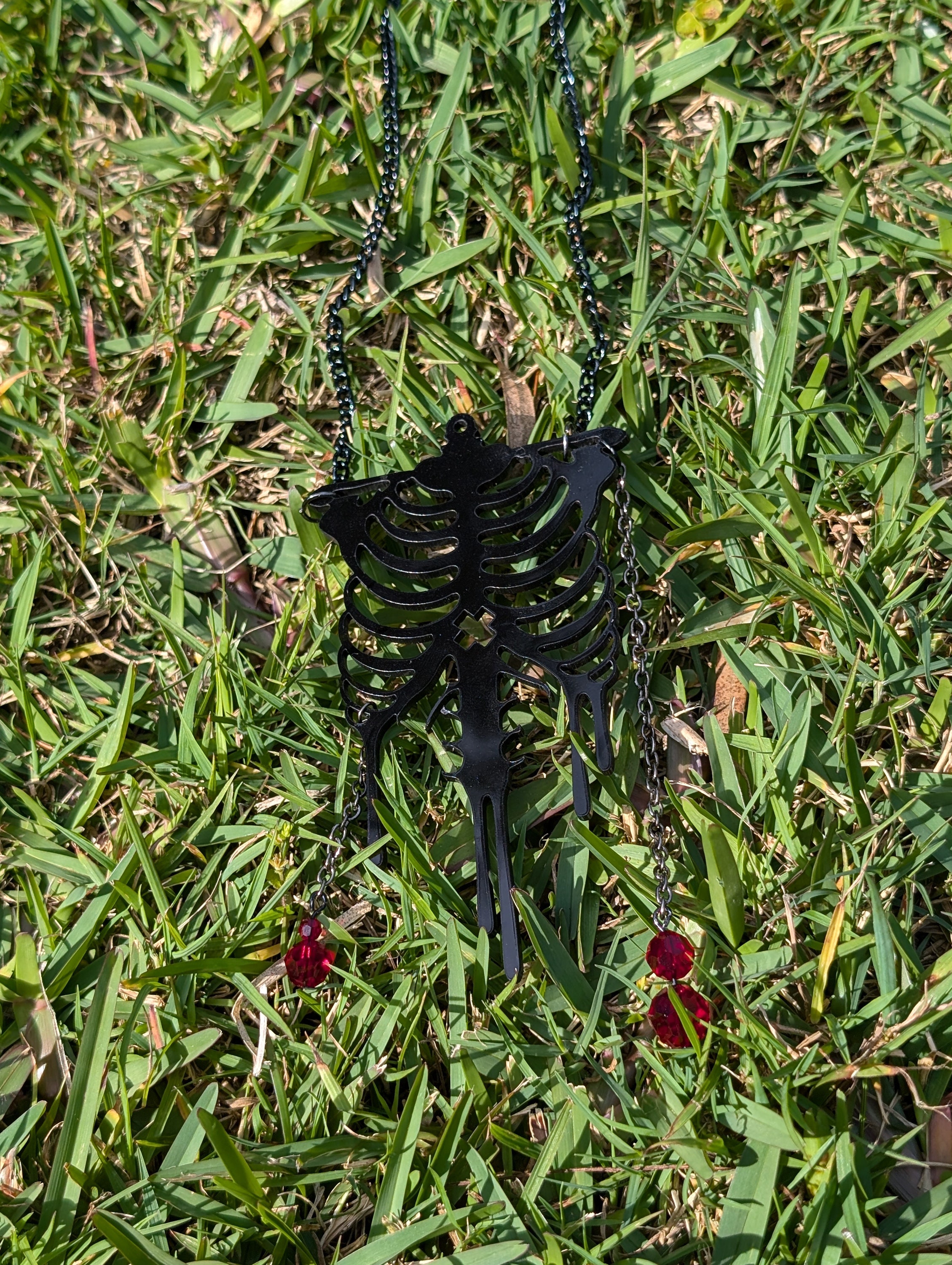 Black Skeleton and Red Blood Drop Crystals Necklace - Etsy