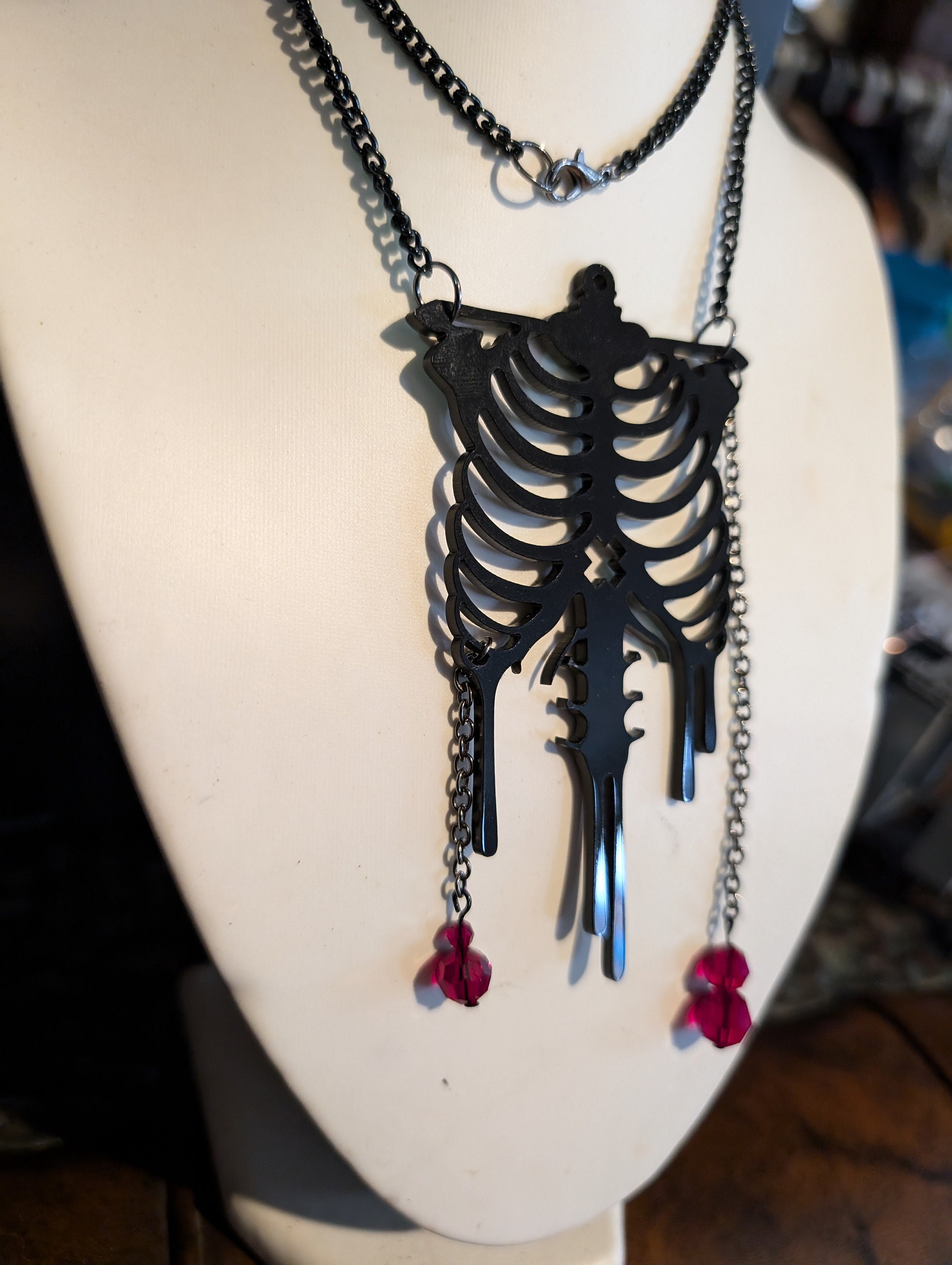 Black Skeleton and Red Blood Drop Crystals Necklace - Etsy