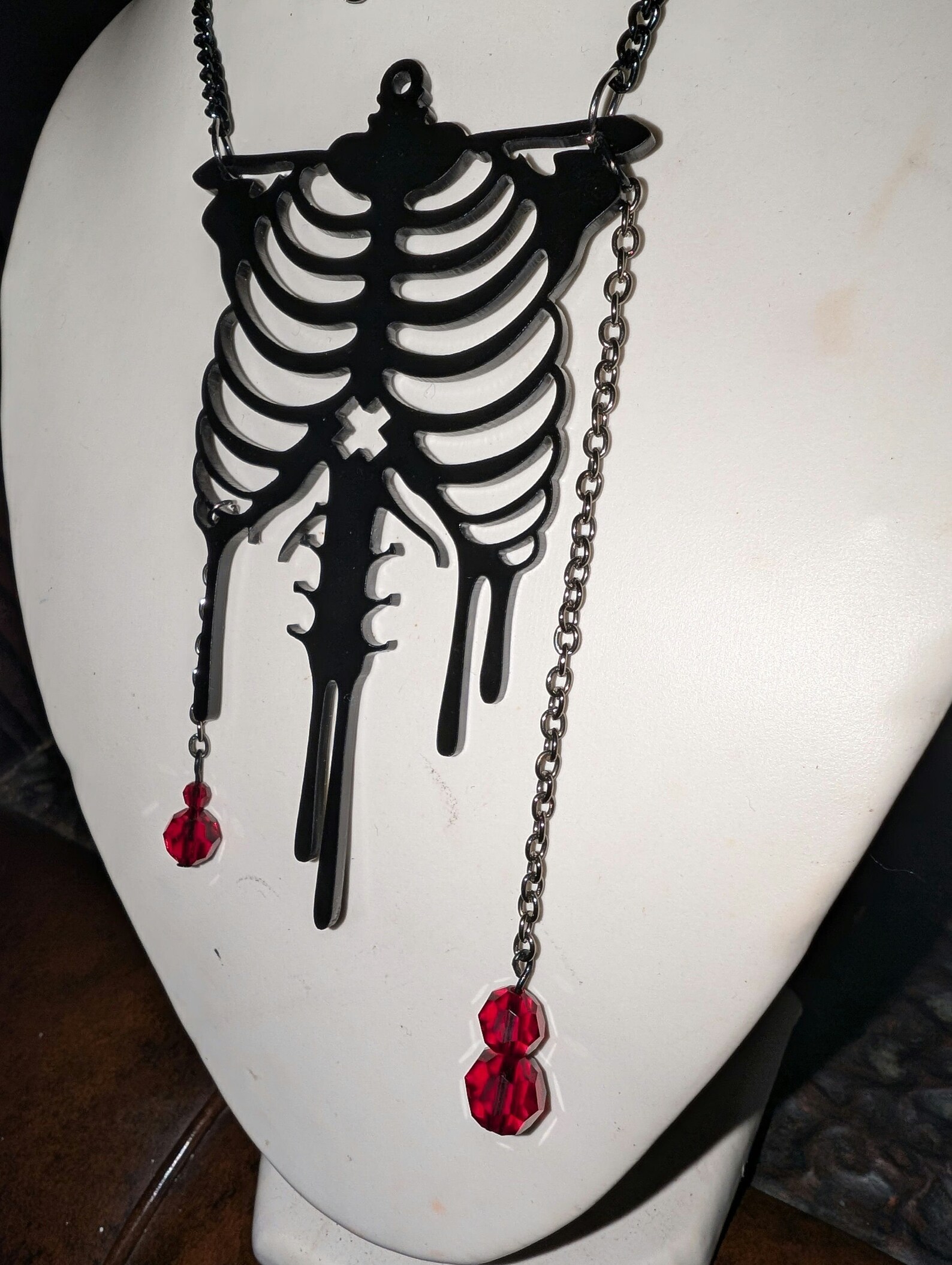 Black Skeleton and Red Blood Drop Crystals Necklace - Etsy