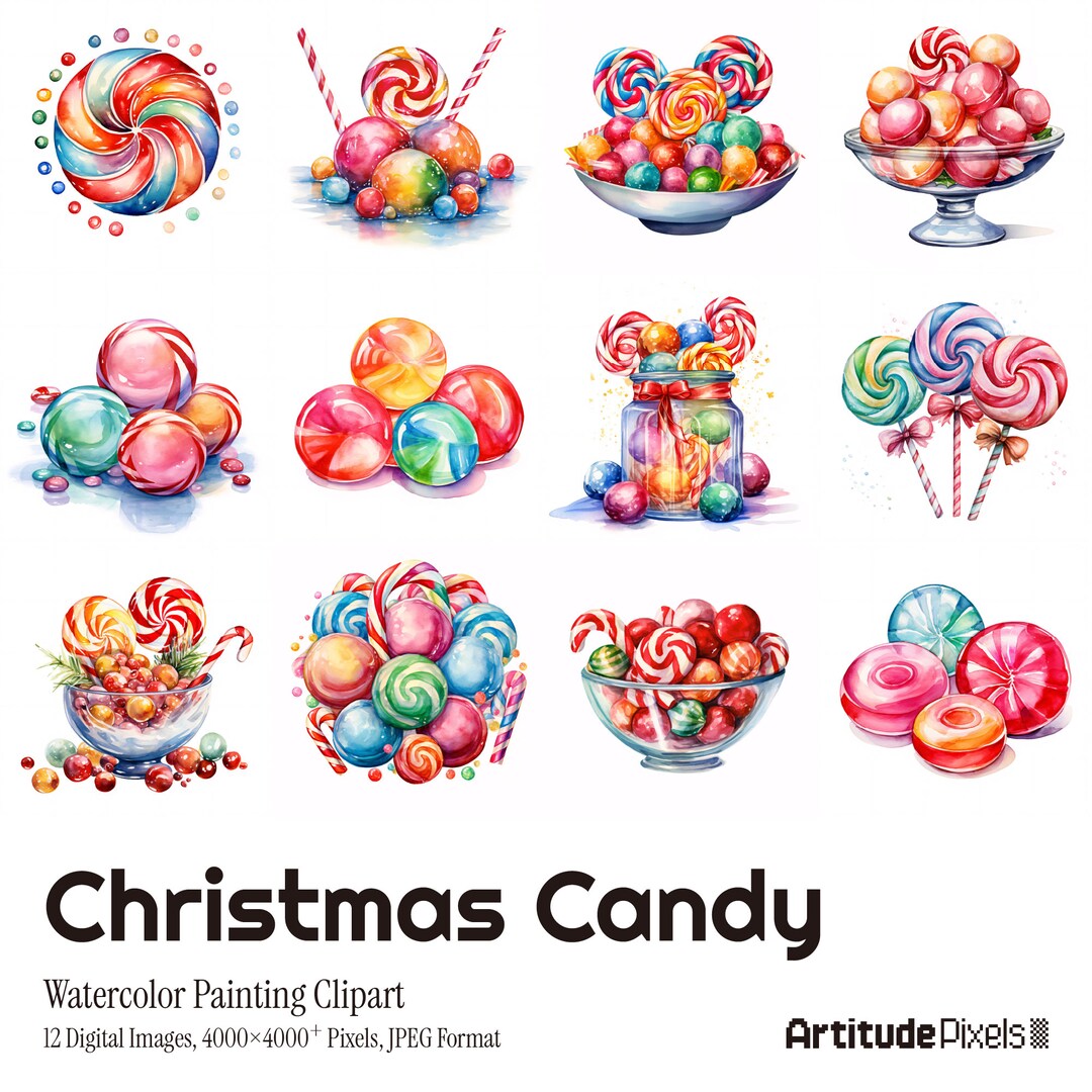 Christmas Candy Clipart 12 High-quality Watercolor Jpgs - Etsy