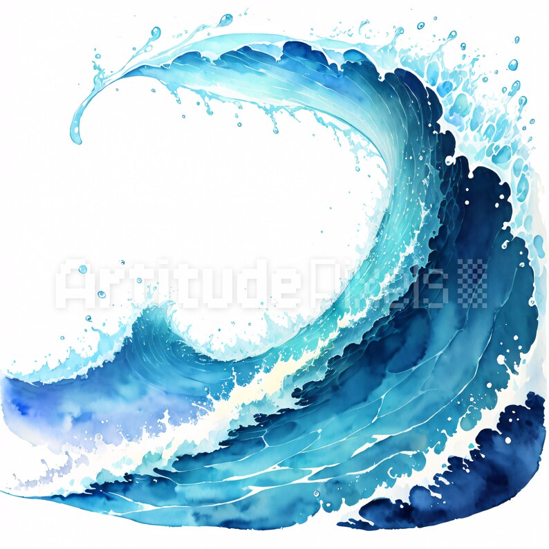 Ocean Waves Clipart 12 High-quality Watercolor Jpgs, Premade for ...