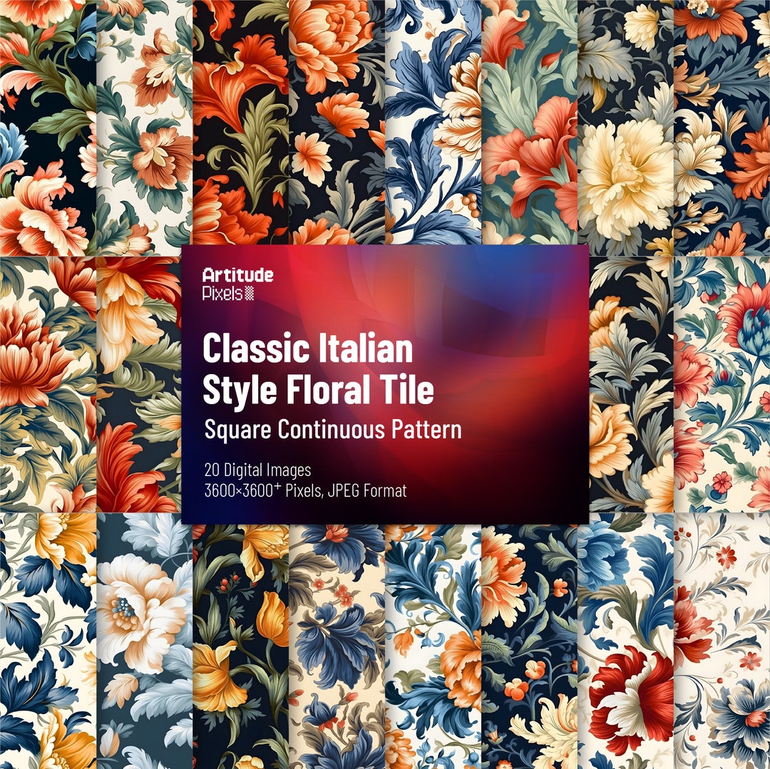 Classic Italian Style Floral Tile, Digital Tile Paper, Wall Paper ...