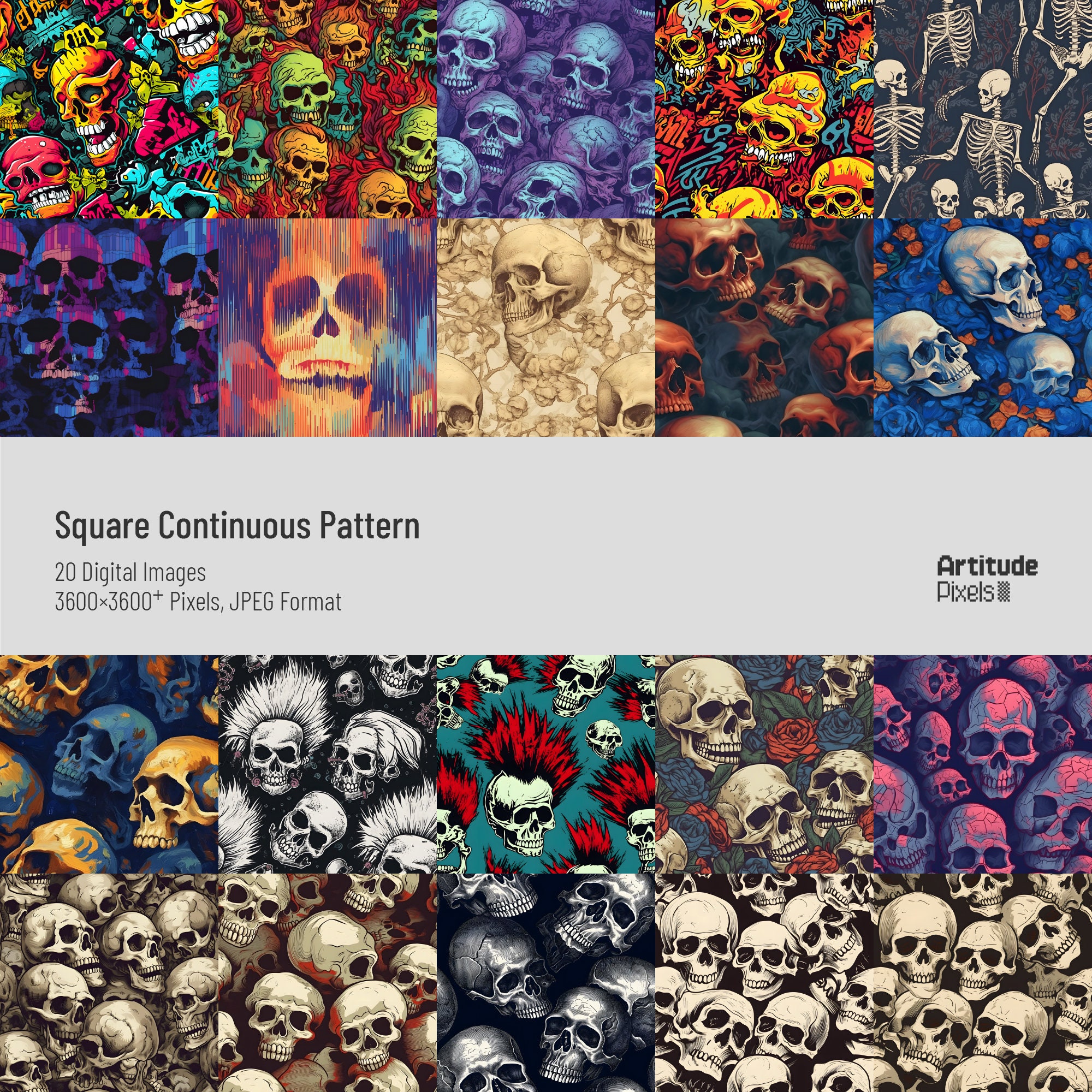 Skull Tile, Digital Tile Paper, Wall Paper, Twenty Pngs Set, Digital ...