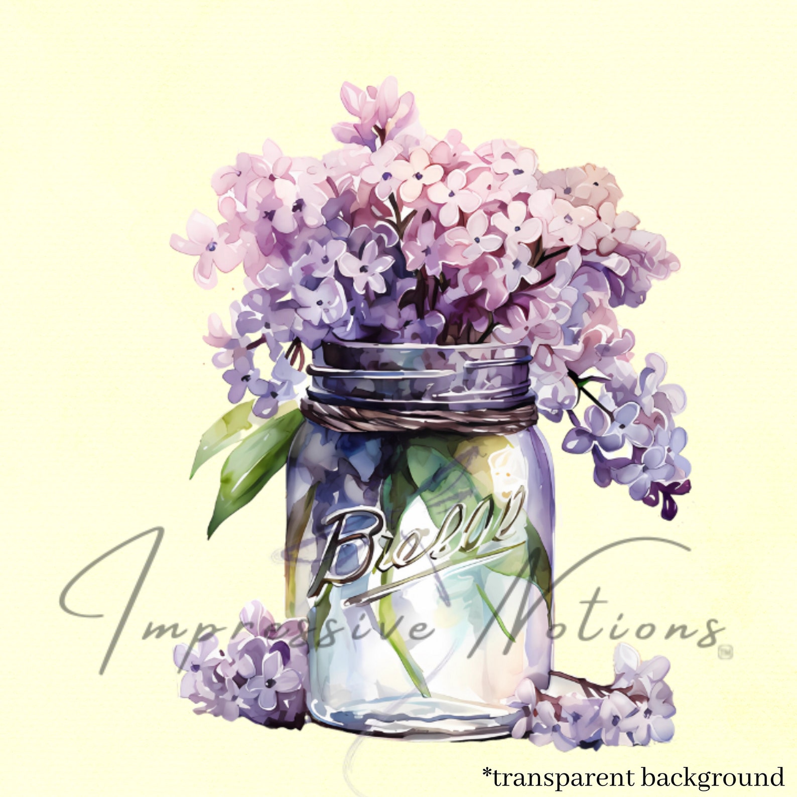 Watercolor PNG Lilacs in Mason Jar, Transparent Digital Clip Art ...
