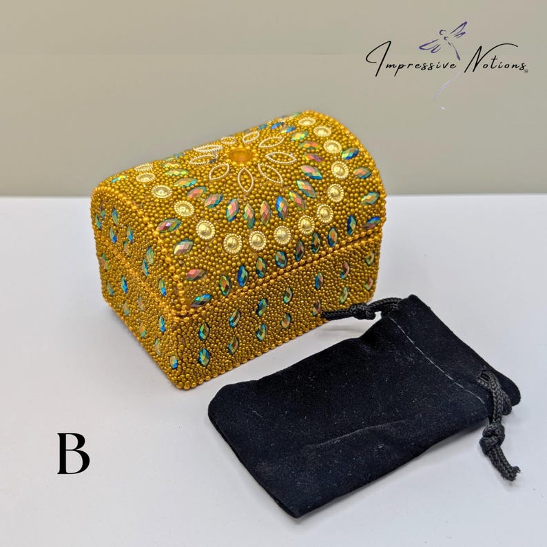 Small Beaded Trinket Box. Mini Gold Treasure Chest Christmas Ornament ...