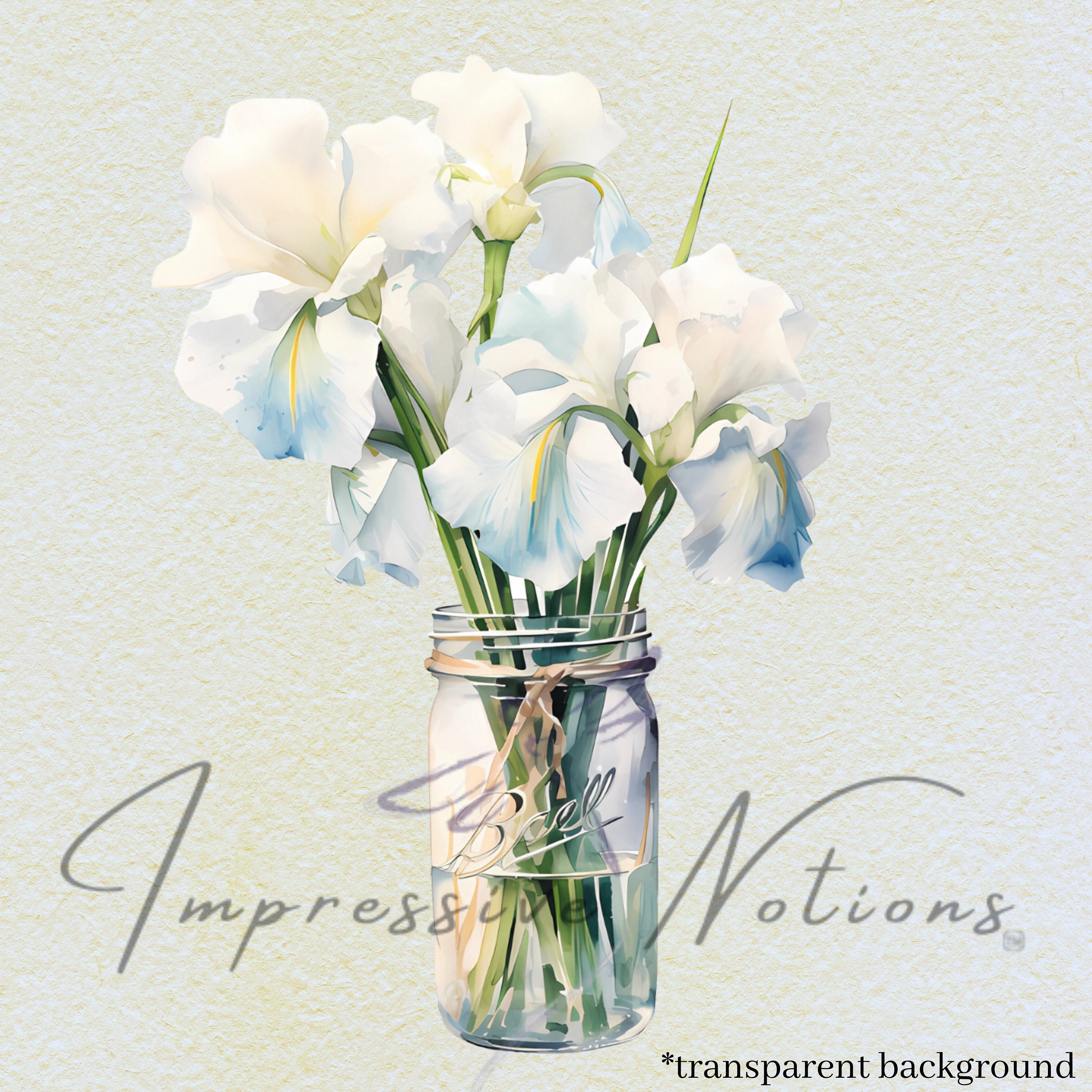 Watercolor Irises in Mason Jar Clipart, Transparent Digital PNG, Floral ...
