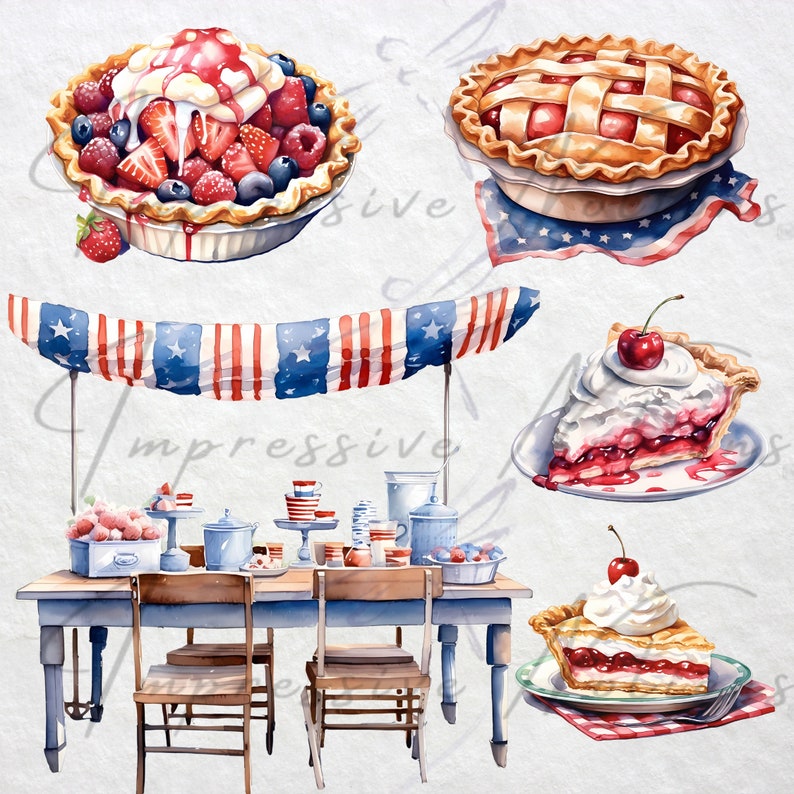 4th of July Dessert Watercolor Clip Art Images, Independence Day Party ...