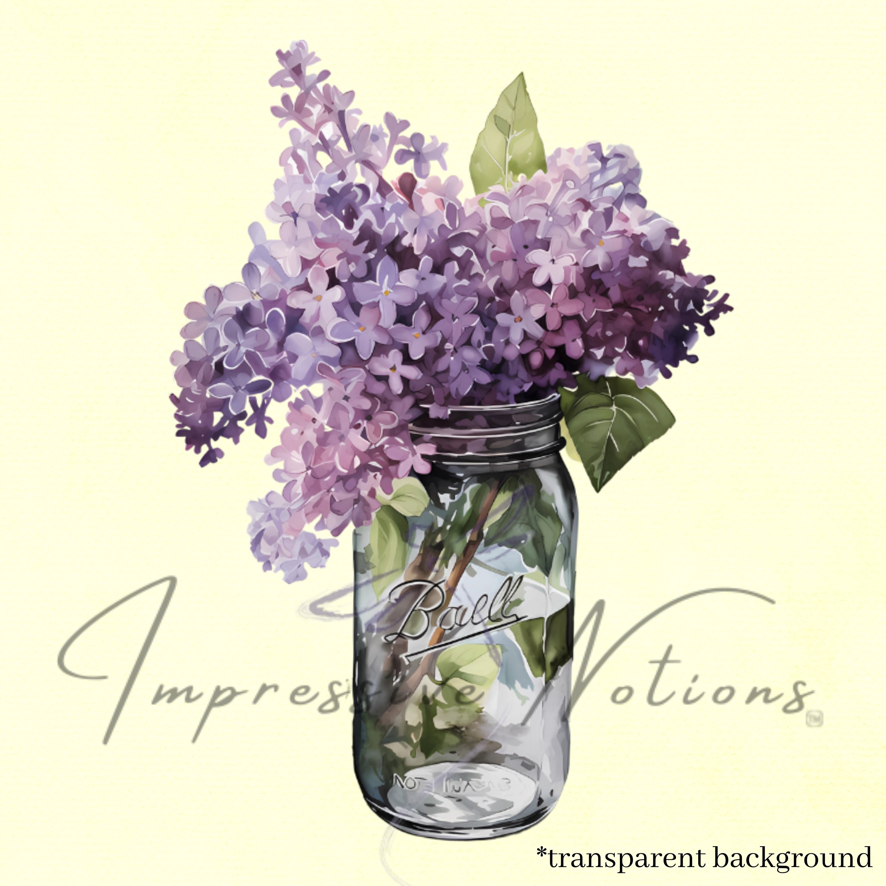 Watercolor PNG Lilacs in Mason Jar, Transparent Digital Clip Art ...