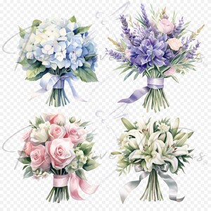 Spring Bouquets Watercolor Clipart Elements, Transparent Digital Png's ...