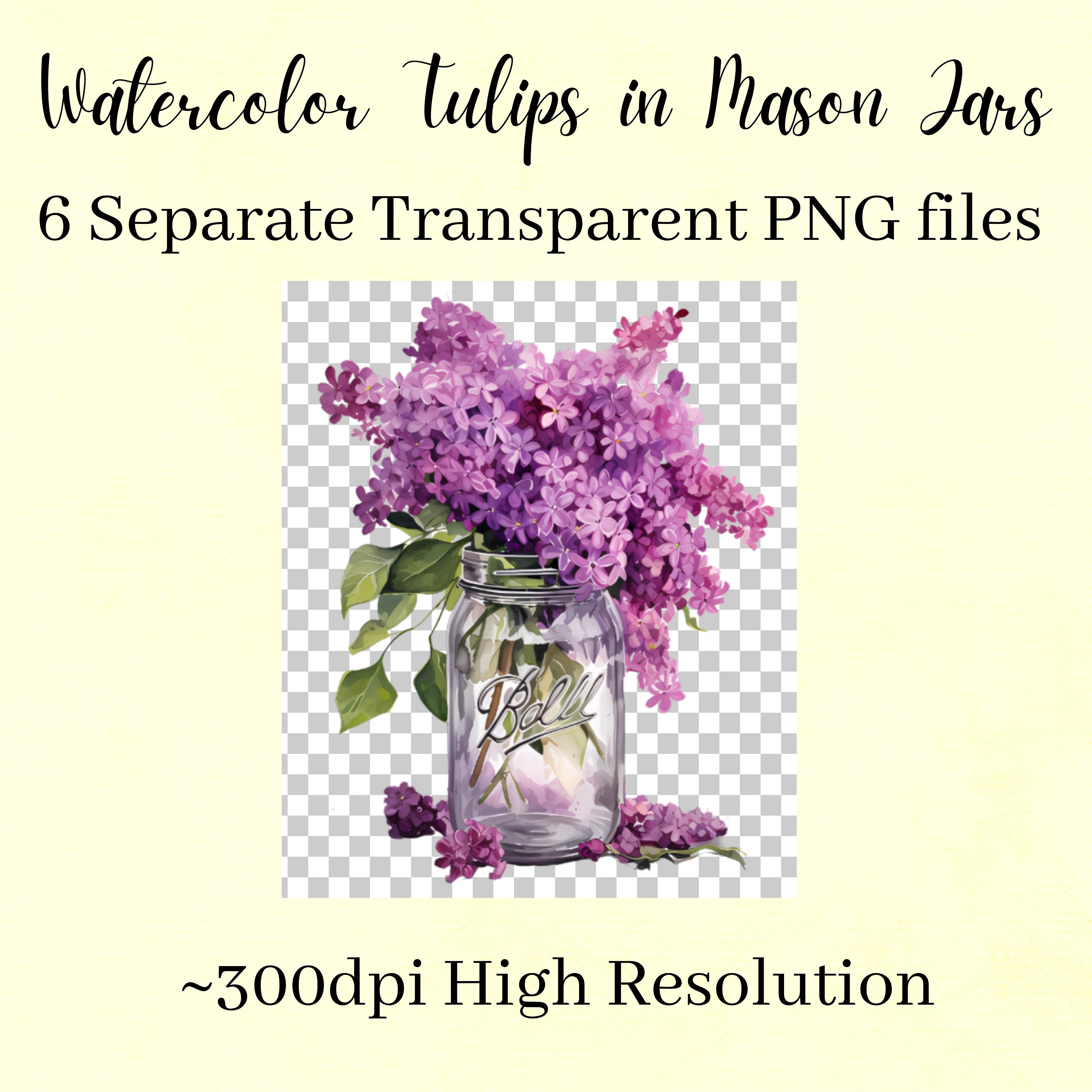 Watercolor PNG Lilacs in Mason Jar, Transparent Digital Clip Art ...