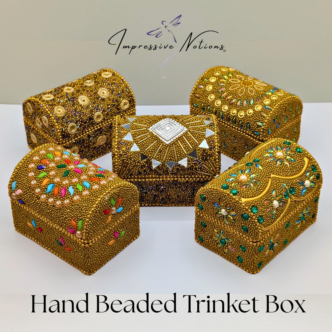 Small Beaded Trinket Box. Mini Gold Treasure Chest Christmas Ornament ...