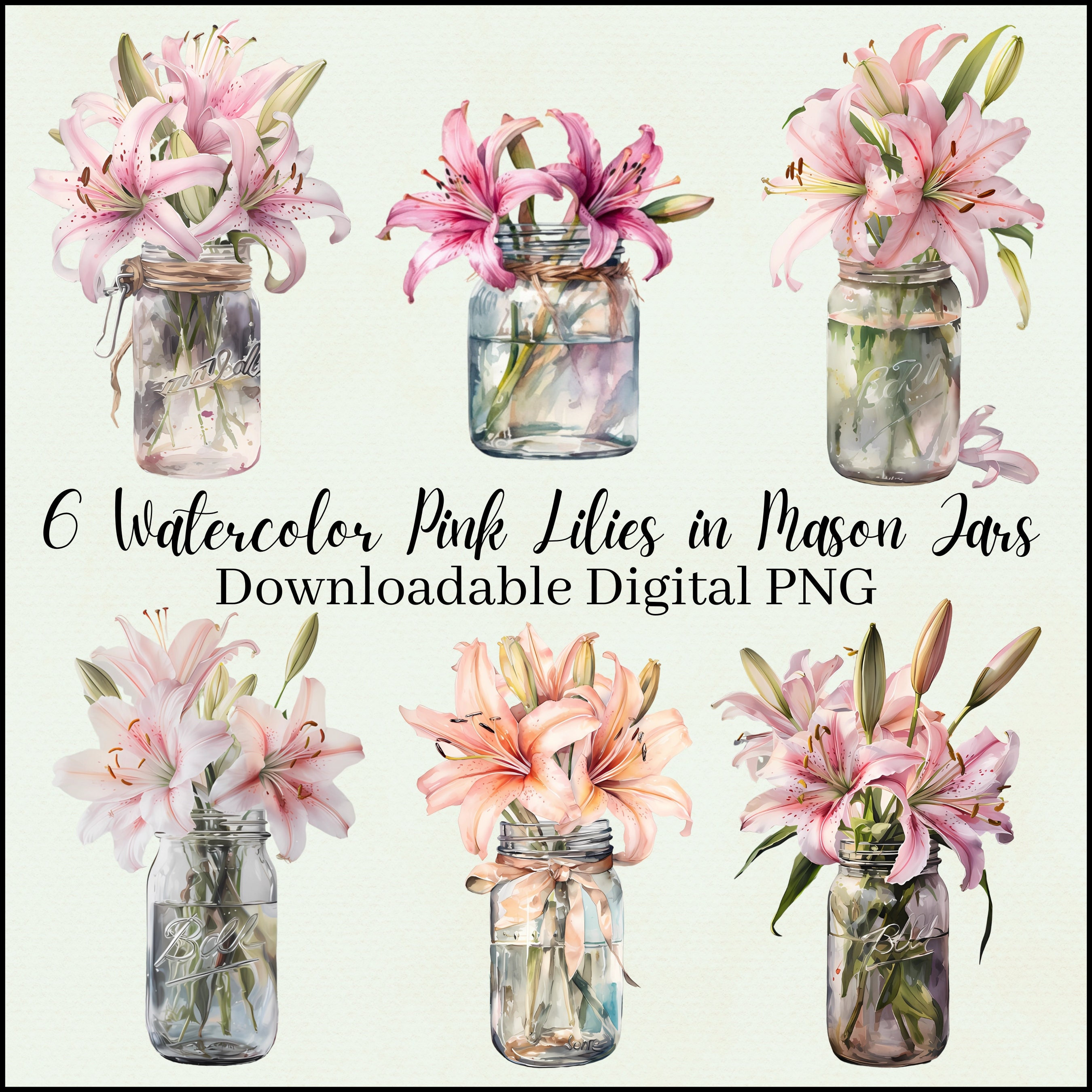 PNG Watercolor Pink Lilies Mason Jar Clipart, Transparent Digital ...