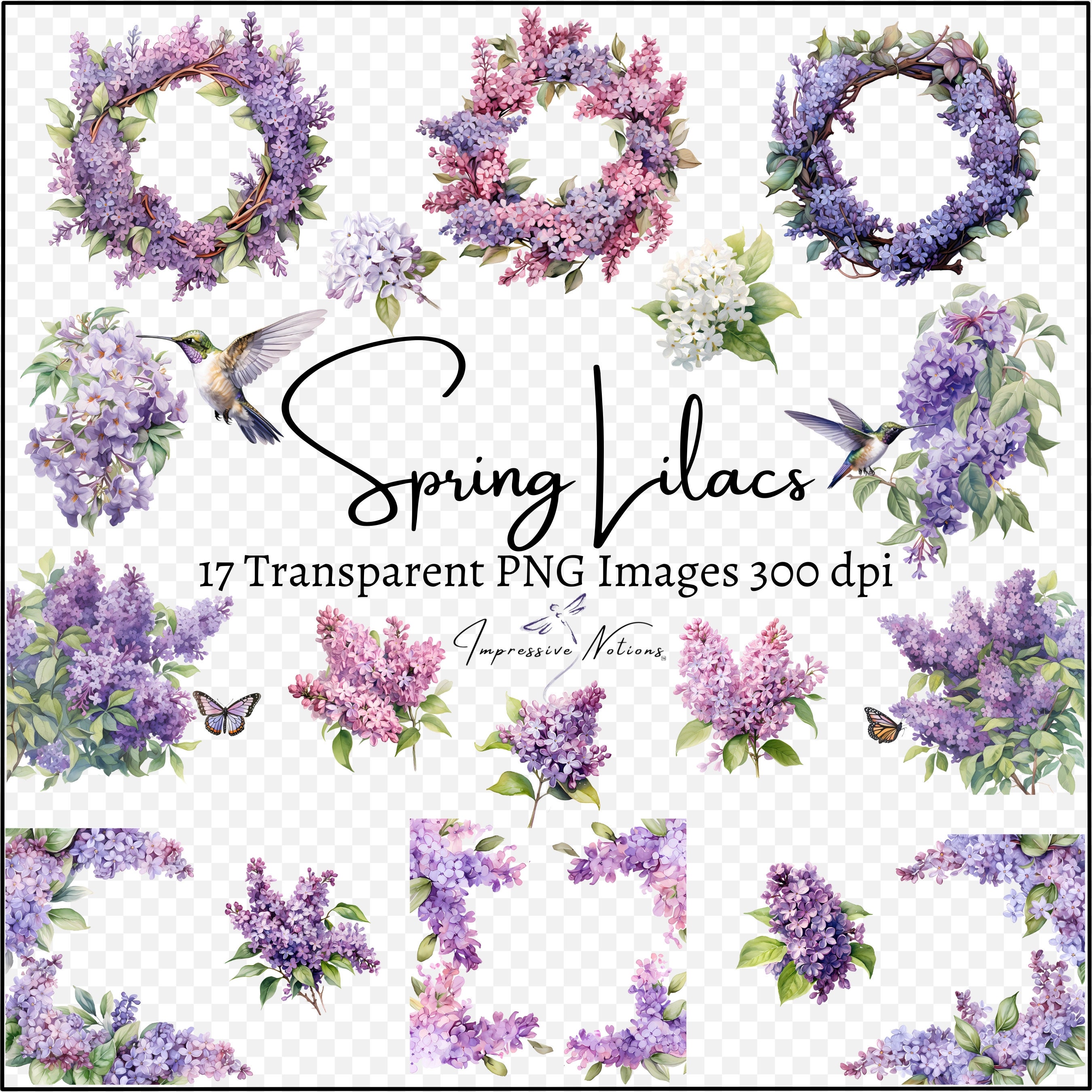 Spring Lilacs Watercolor Clipart Elements, Transparent Digital Png's ...