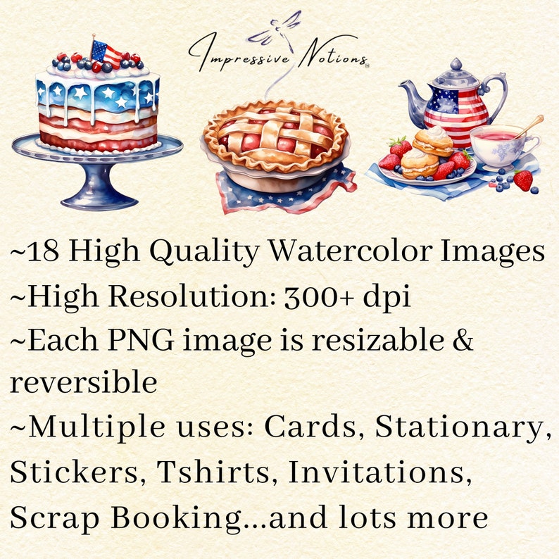 4th of July Dessert Watercolor Clip Art Images, Independence Day Party ...
