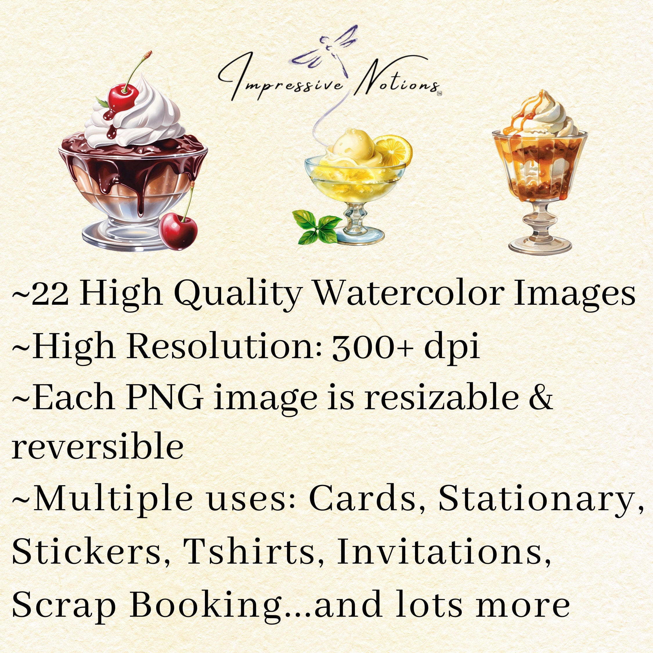 Ice Cream Social Watercolor Clip Art Elements, Transparent Digital PNG ...