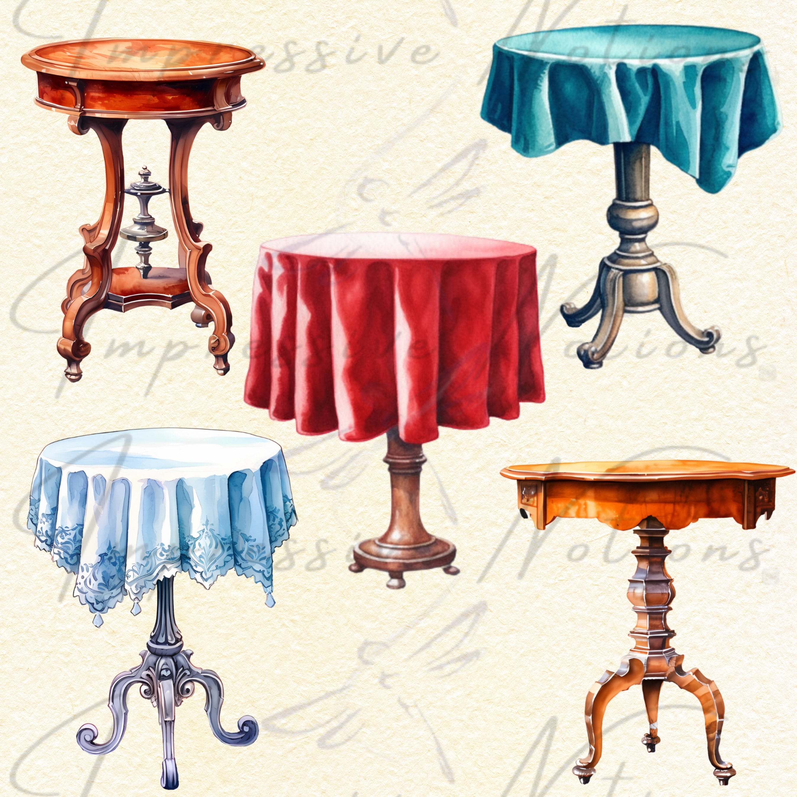 Tiffany Lamps & Tables Watercolor Clip Art Elements, Antique Stained ...