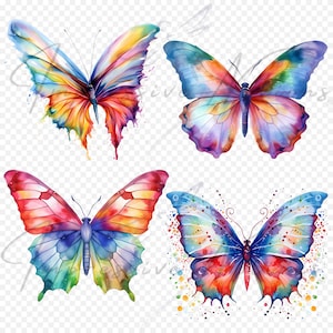 Rainbow Butterflies Watercolor Clipart Elements, Transparent Digital ...
