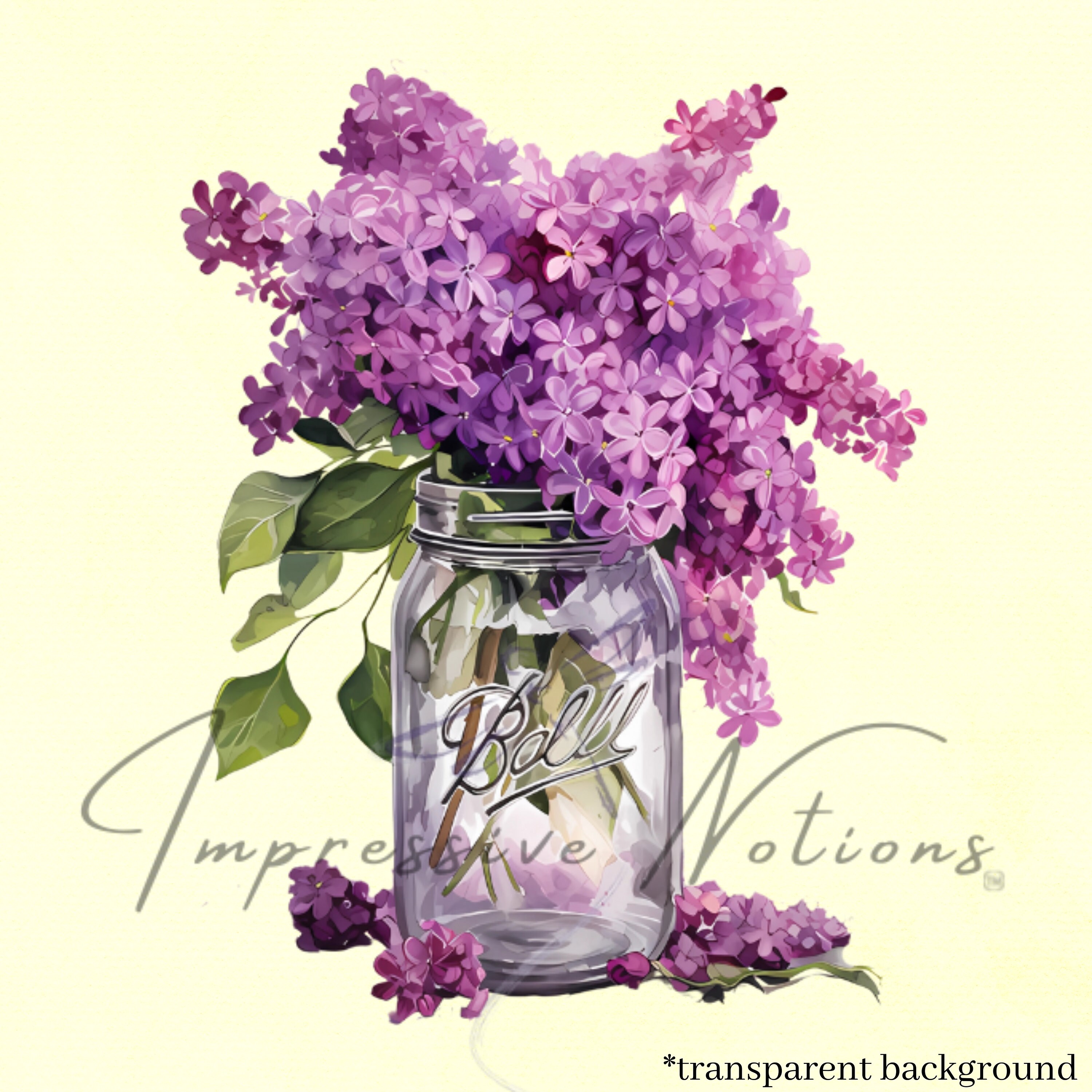Watercolor PNG Lilacs in Mason Jar, Transparent Digital Clip Art ...