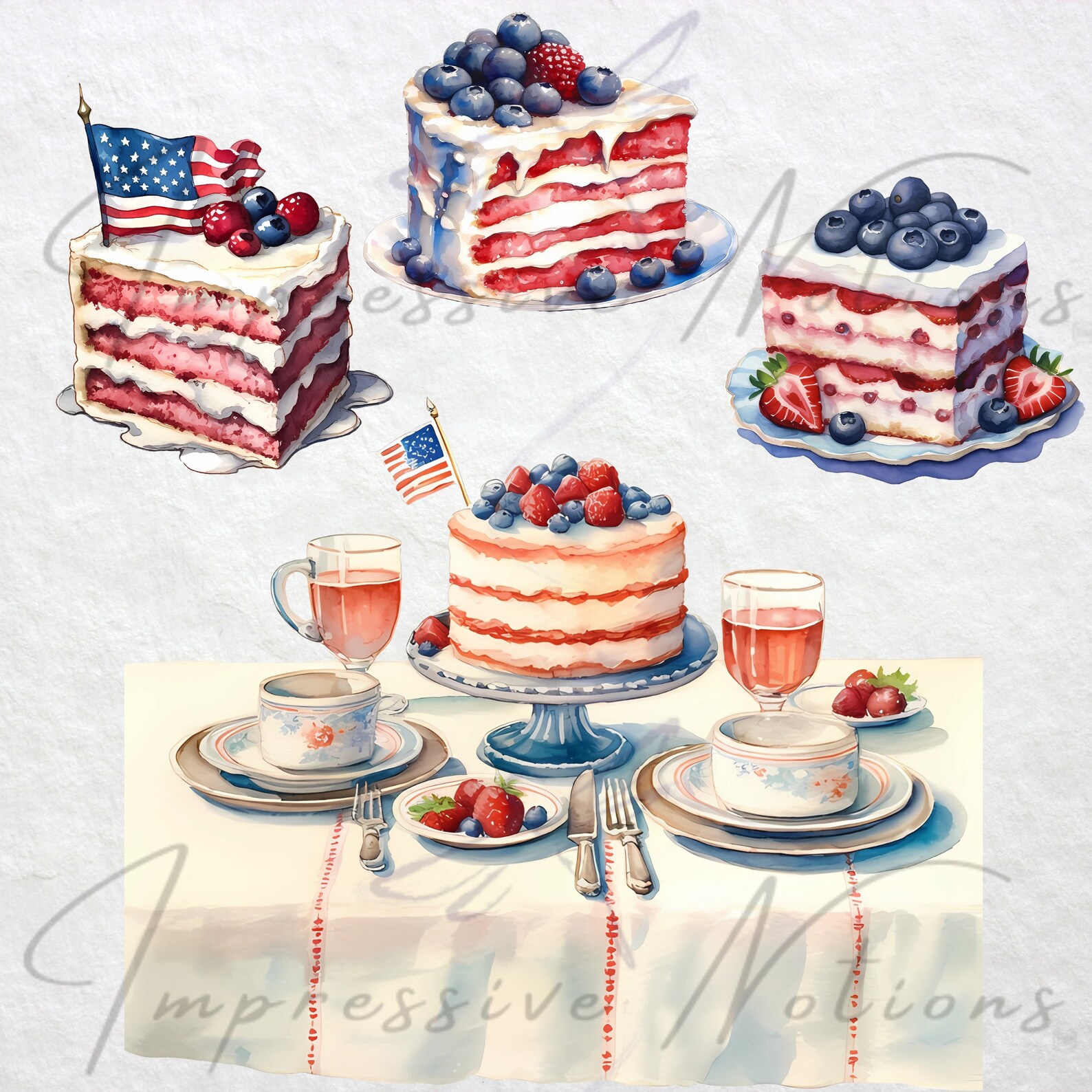 4th of July Dessert Watercolor Clip Art Images, Independence Day Party ...