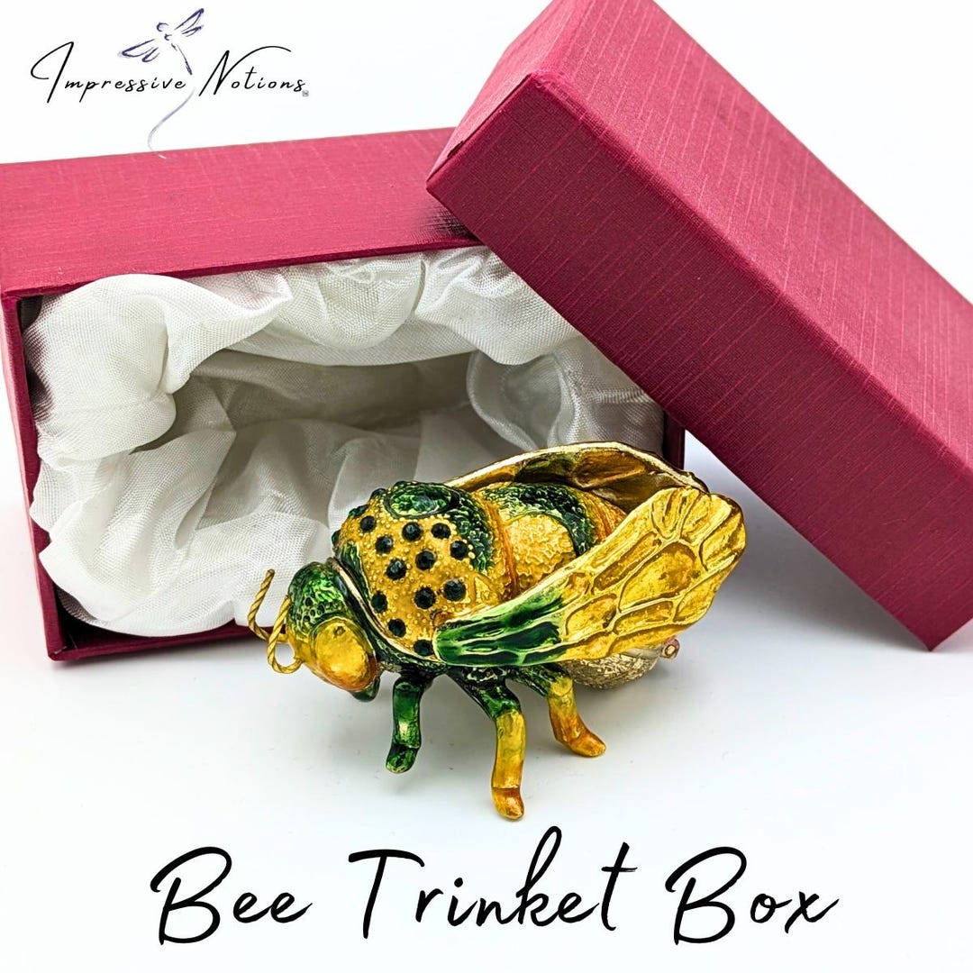 Bejeweled Bumble Bee Trinket Box Enameled Pewter Metal Hinged Jewelry ...