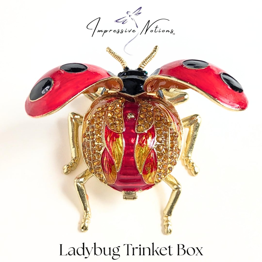 Bejeweled Ladybug Trinket Box|enameled Pewter Metal Hinged Jewelry/ring ...