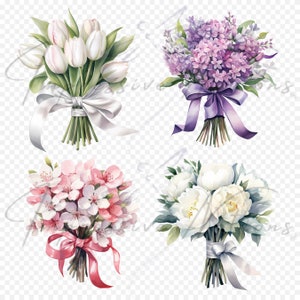 Spring Bouquets Watercolor Clipart Elements, Transparent Digital Png's ...